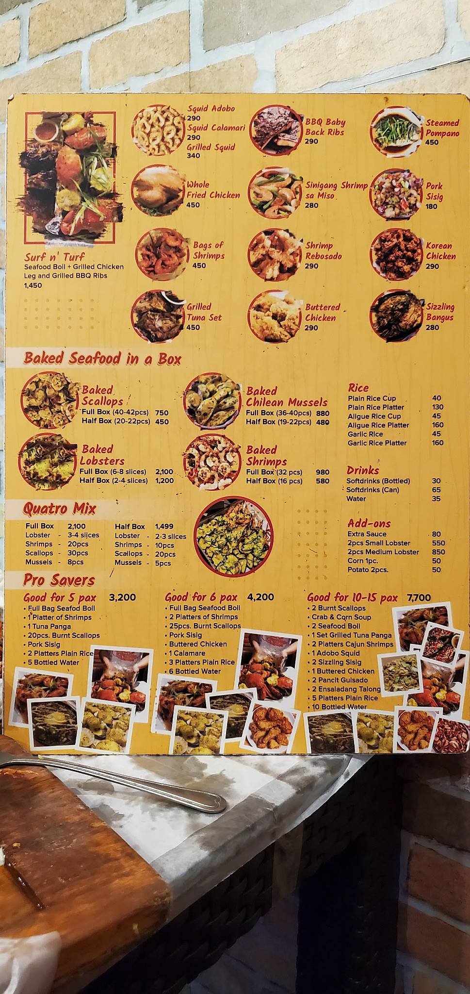 Menu at CrabPro Cebu restaurant, Cebu City