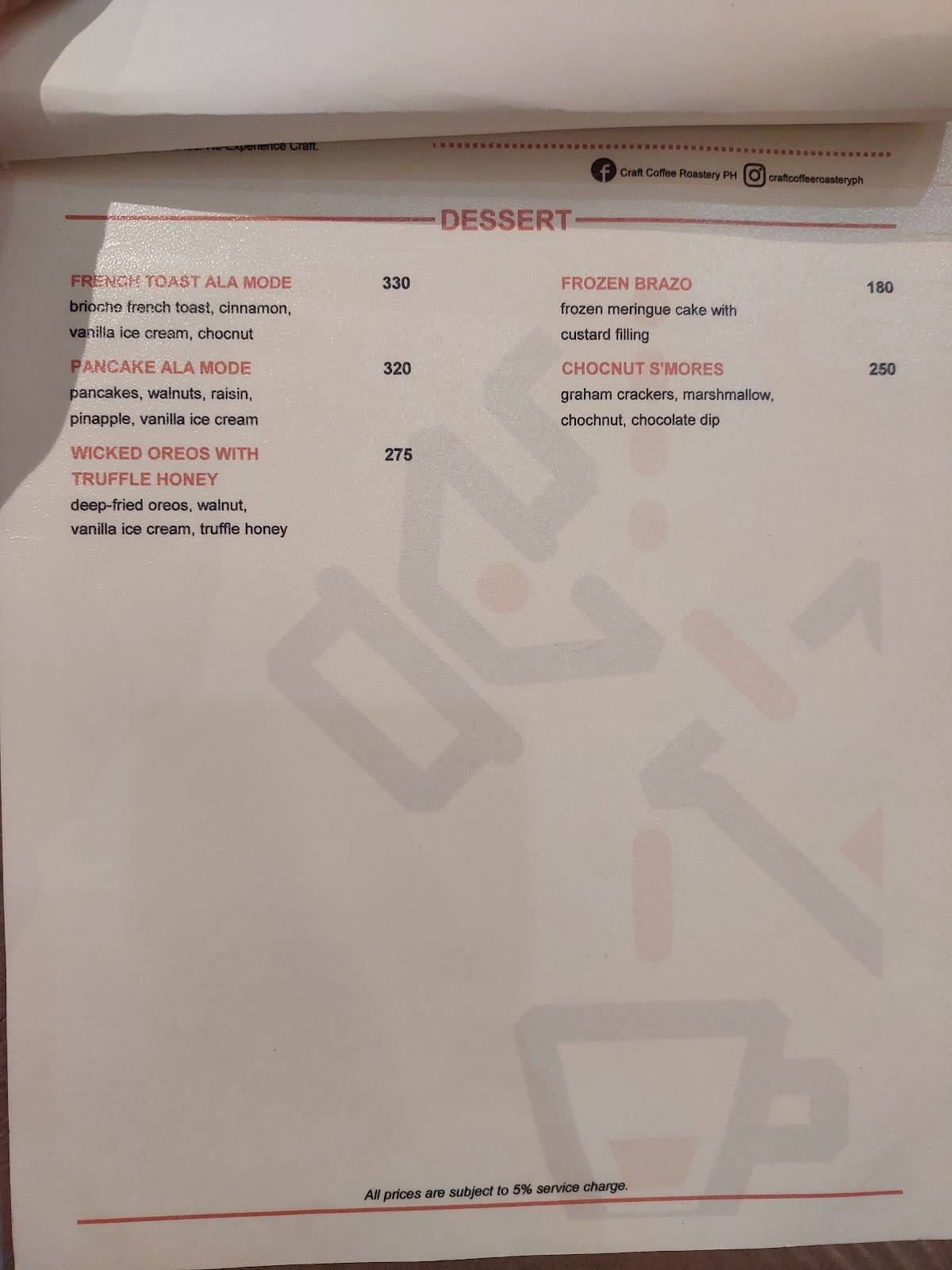 Menu at Craft Coffee Roastery The Podium cafe, Mandaluyong, The Podium