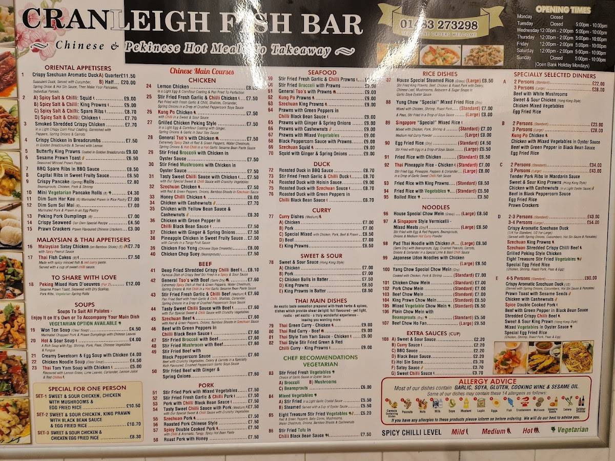 Menu at Cranleigh Fish Bar, Cranleigh