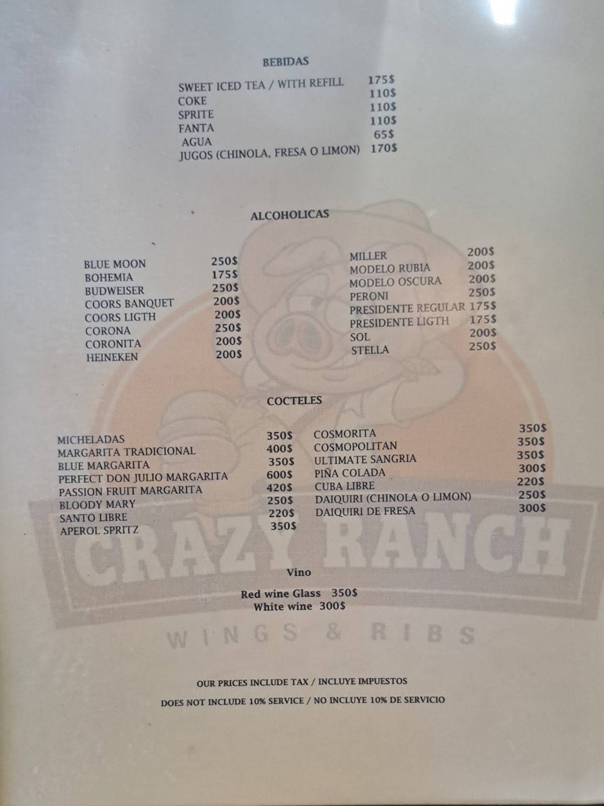 Menu at Crazy Ranch restaurant, Sosúa, 5