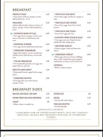 Menu at Creekside Grill restaurant, USA, Indian Head Rd