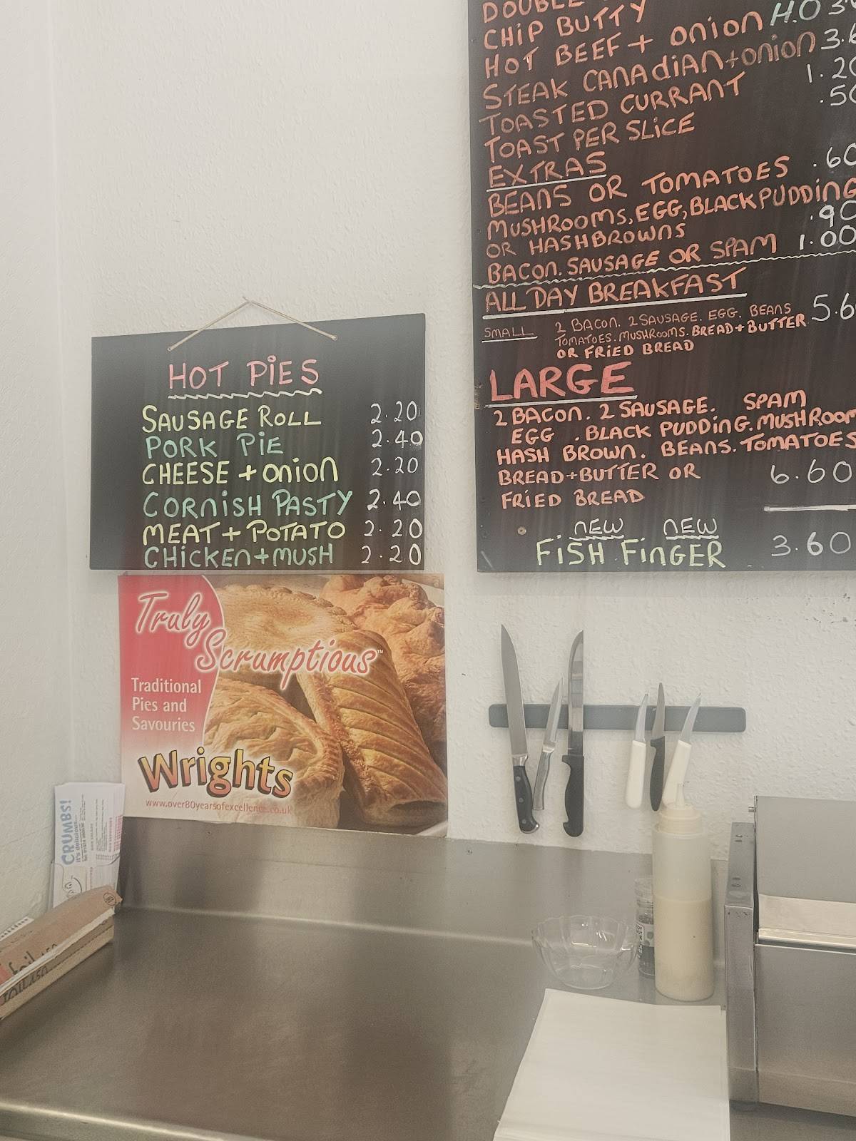 Menu at Crumbs cafe, Wakefield