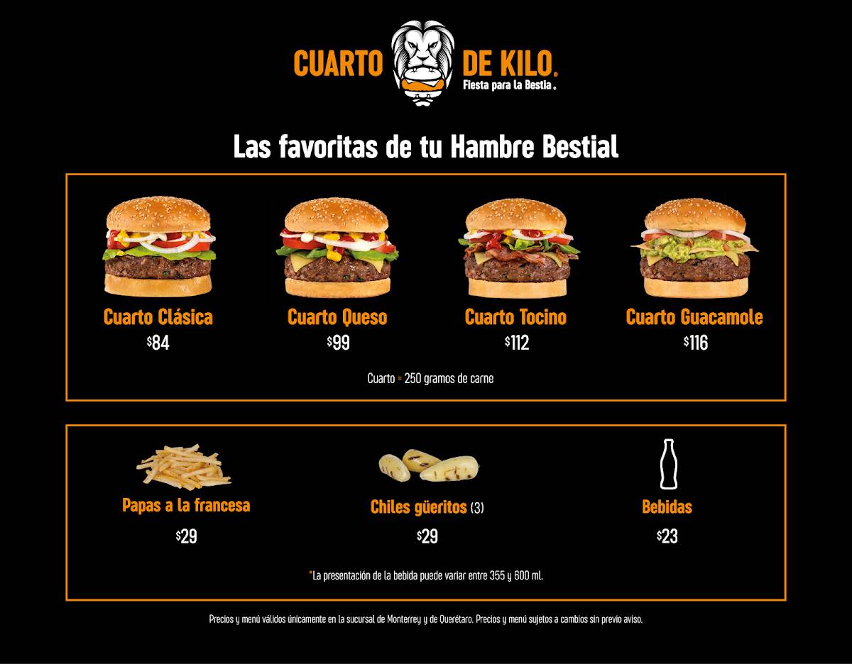 Carta del restaurante Cuarto del kilo, San Pedro Garza García