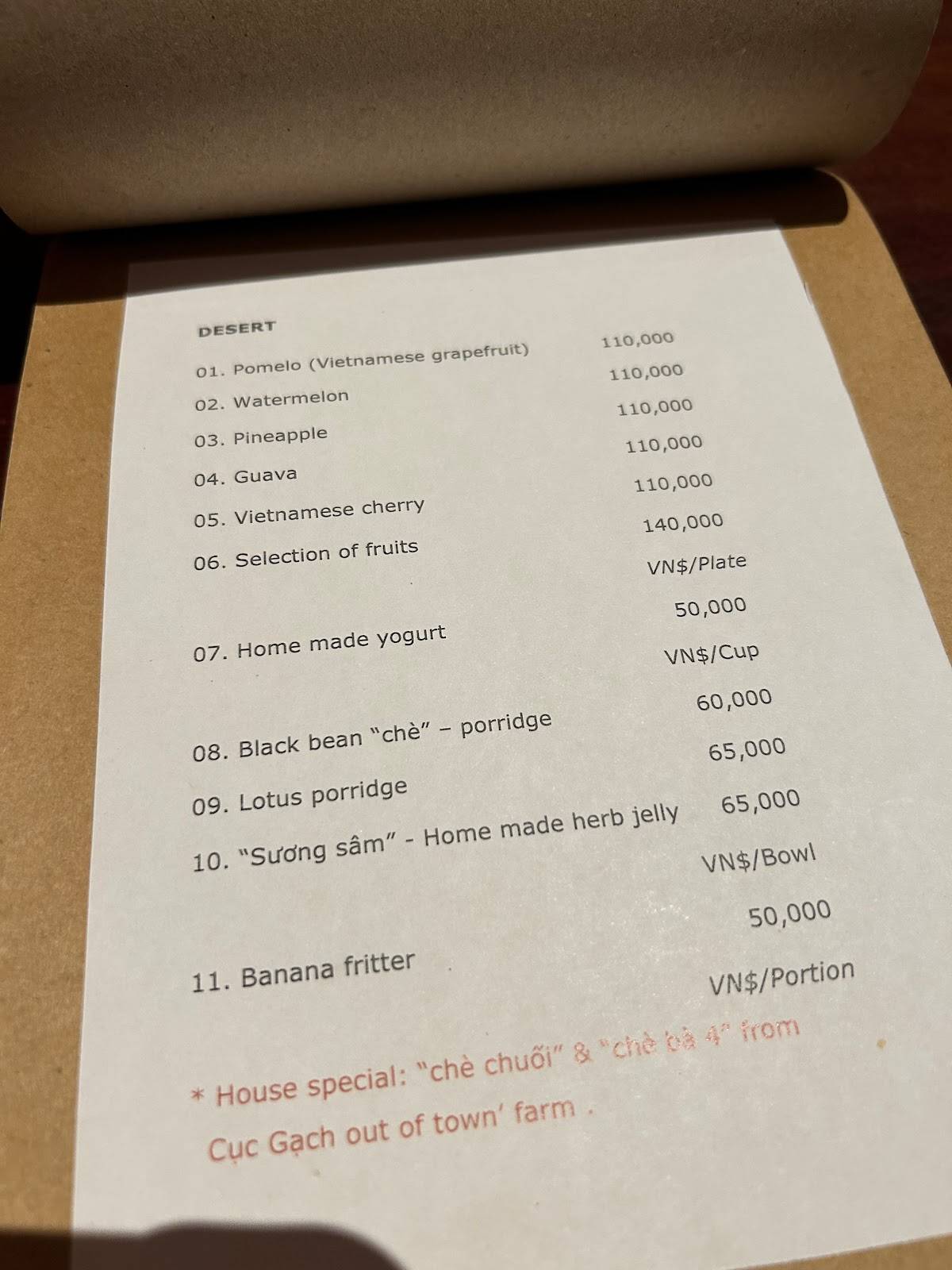 Menu at Cuc Gach Quan Restaurant, Ho Chi Minh City, 10 Đặng Tất