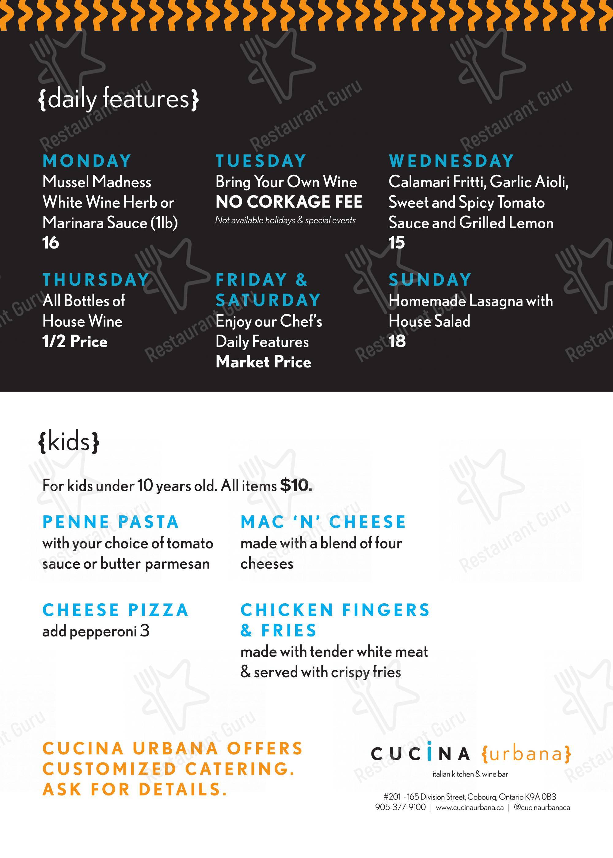 Menu at Cucina Urbana Italian Kitchen & Wine Bar, Cobourg