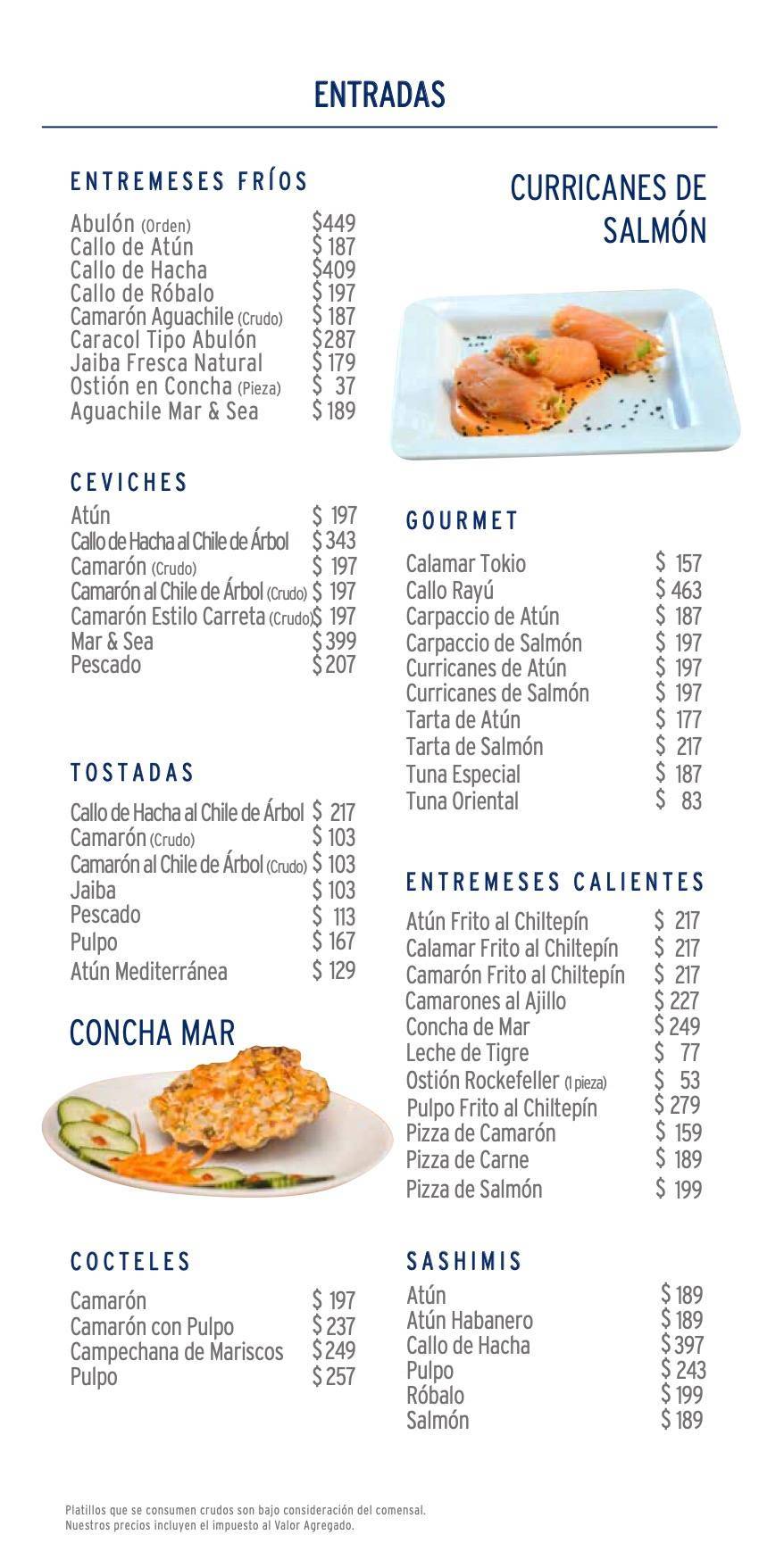 Carta del restaurante Mar & Sea, Culiacán Rosales