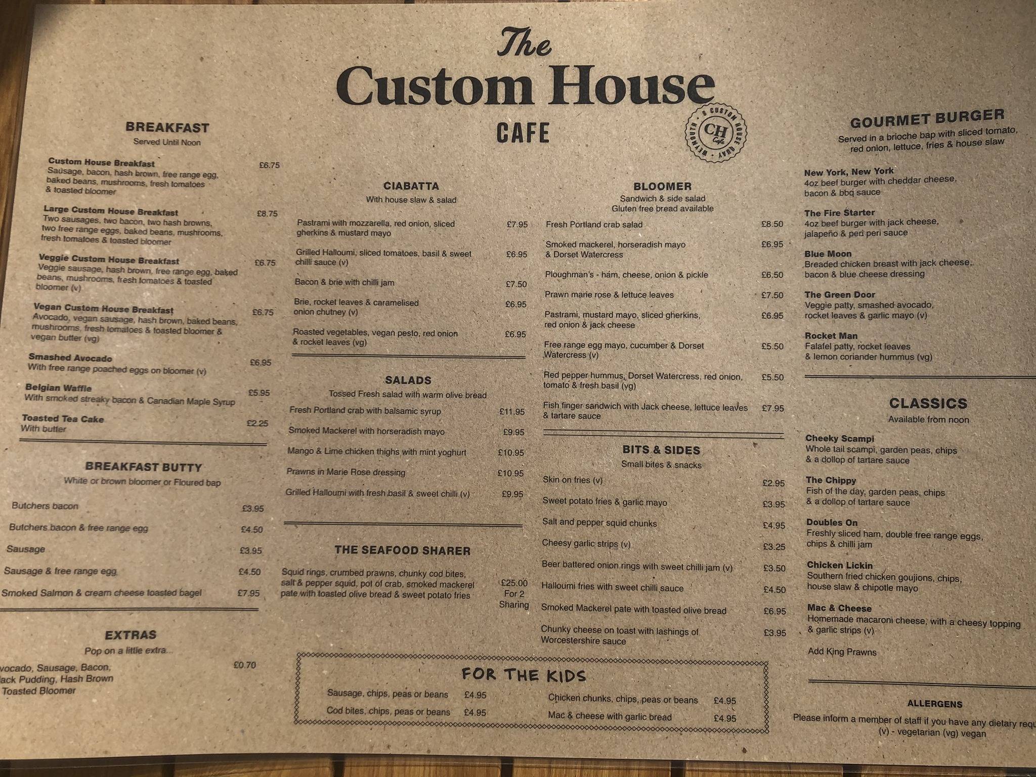 Menu at Custom House Cafe, Weymouth