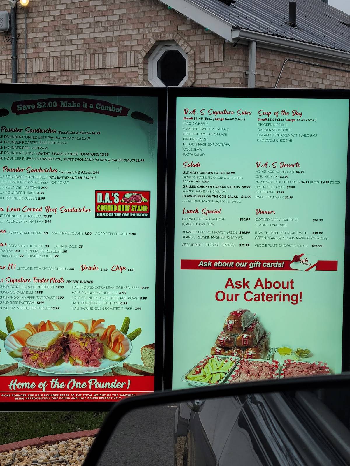 Menu at D.A.'s Corned Beef Stand restaurant, Oak Forest