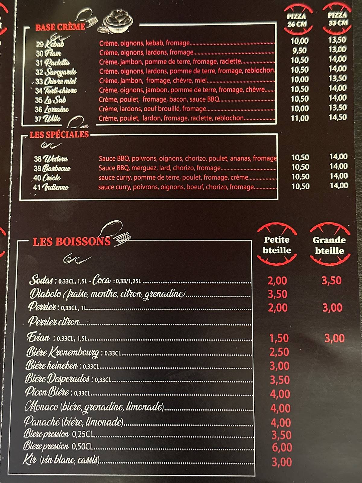 Menu at D' pizza restaurant, Saint-Max