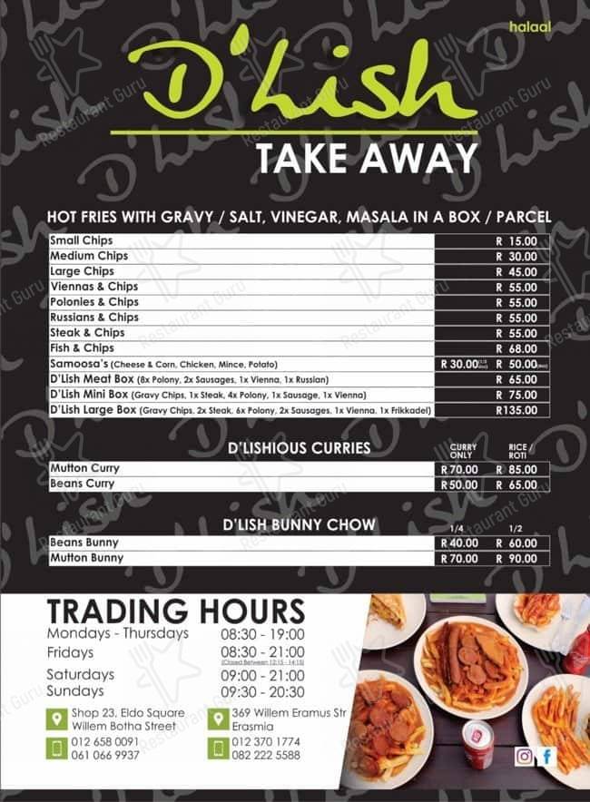 Menu at D'Lish Spice Emporium & Deli restaurant, Centurion