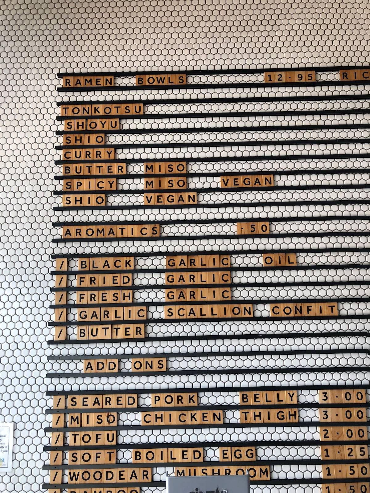 Menu at CHIBI Ramen restaurant, Orlando