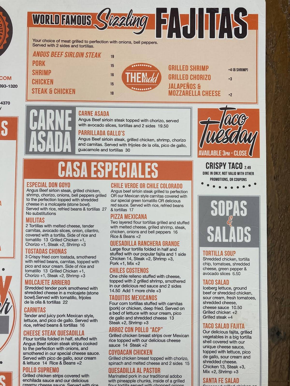 Menu at DON GALLO restaurant, Knoxville, Choto Markets Way