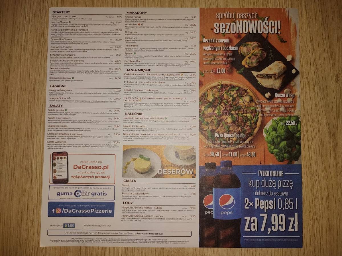 Menu at Da Grasso restaurant, Żywiec