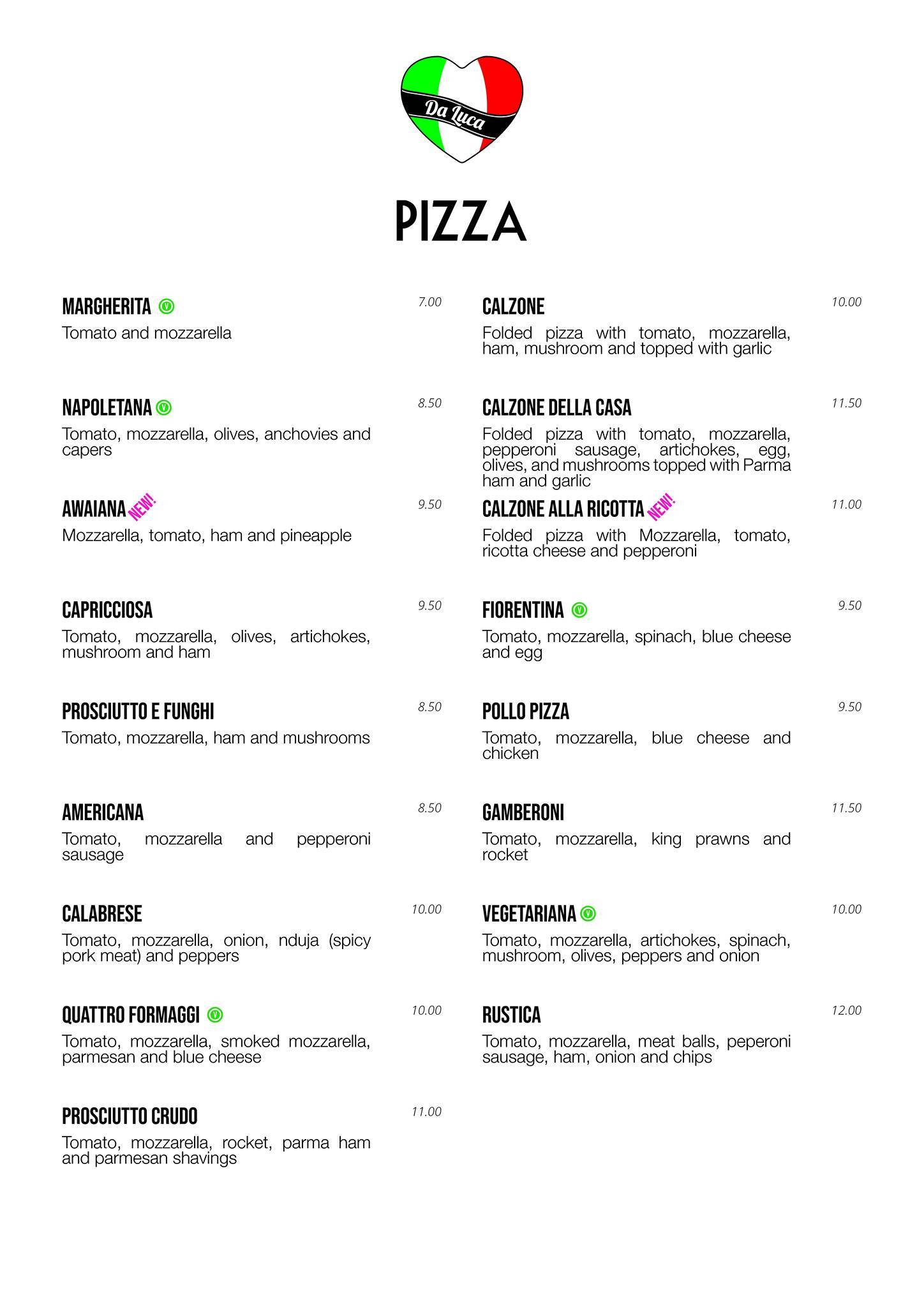 Menu at Da Luca Restaurant, Marlow