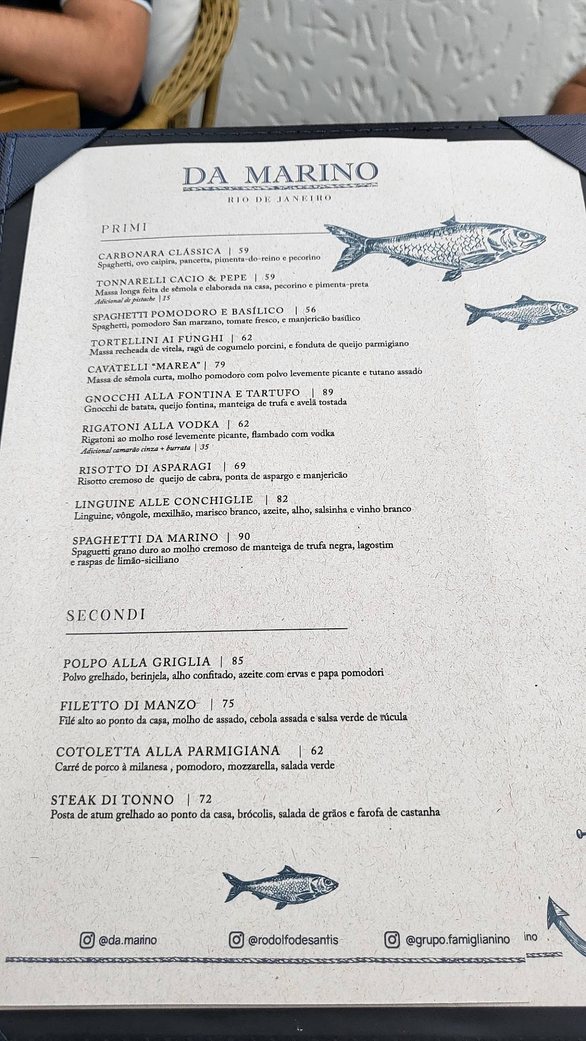 Menu at Da Marino restaurant, Rio de Janeiro, R. Barão da Torre