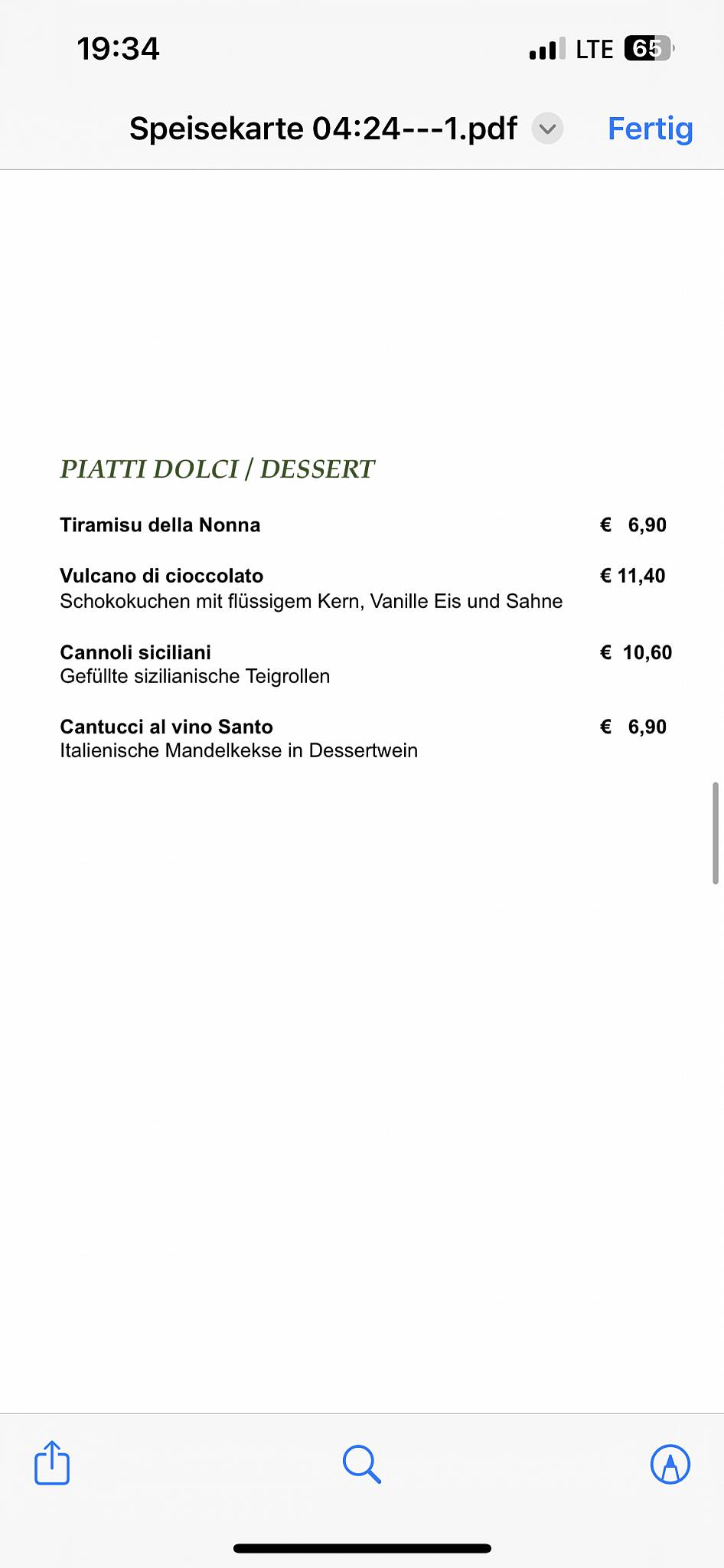 Speisekarte von Da Noi pizza, Brand bei Bludenz
