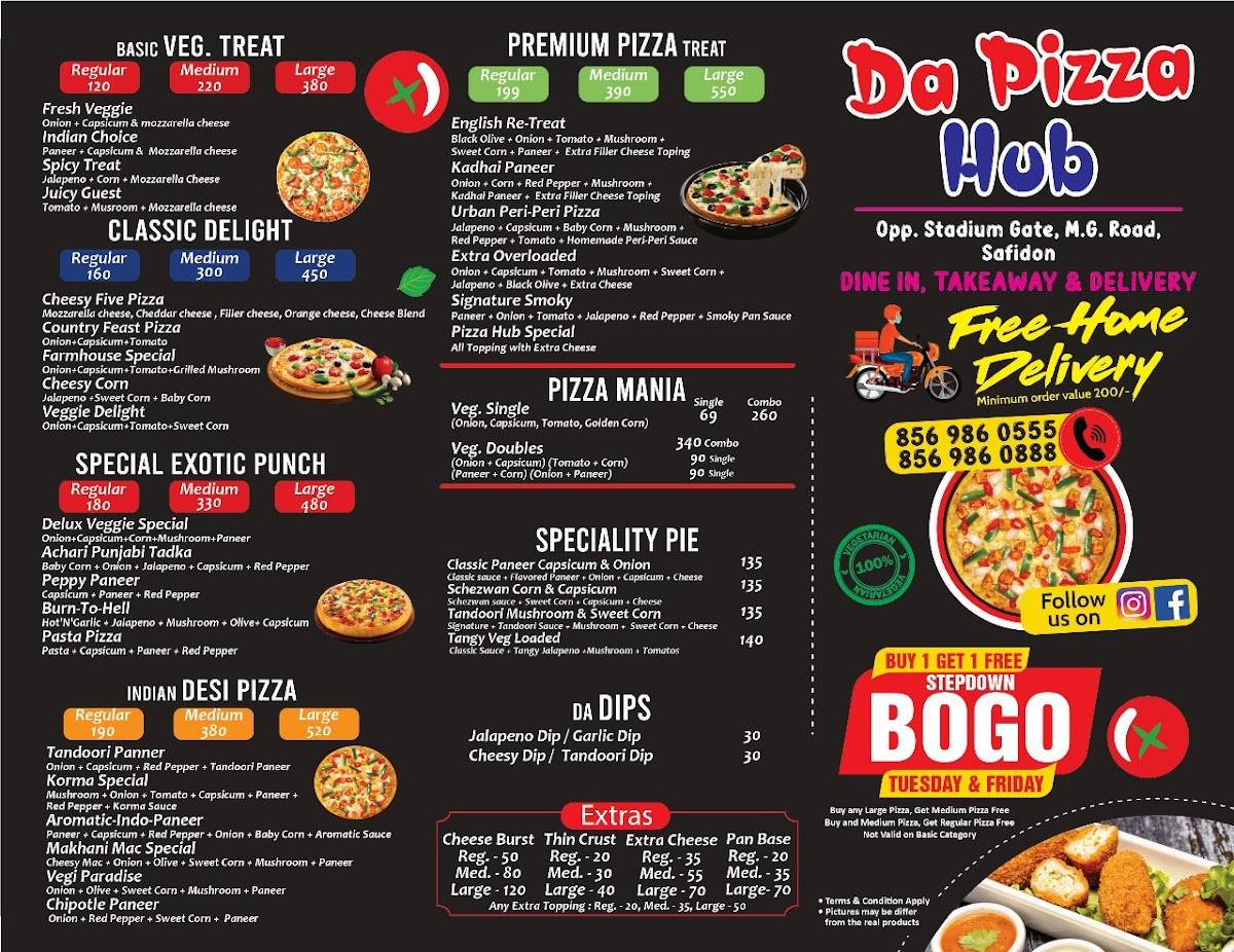 Menu at Da Pizza Hub, Safidon, Mahatma Gandhi Road