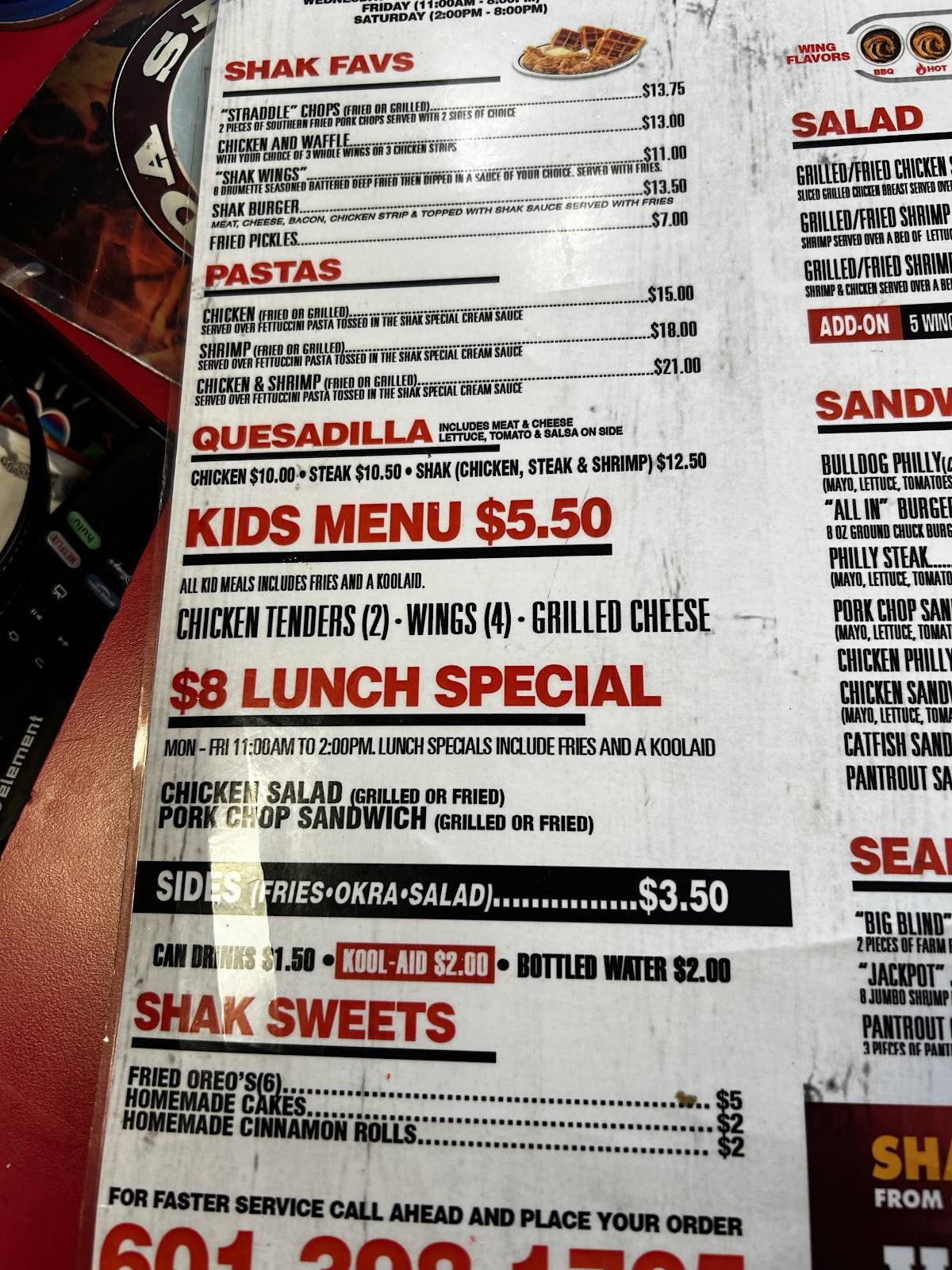 Menu at Da Shak Grill pub & bar, Byram