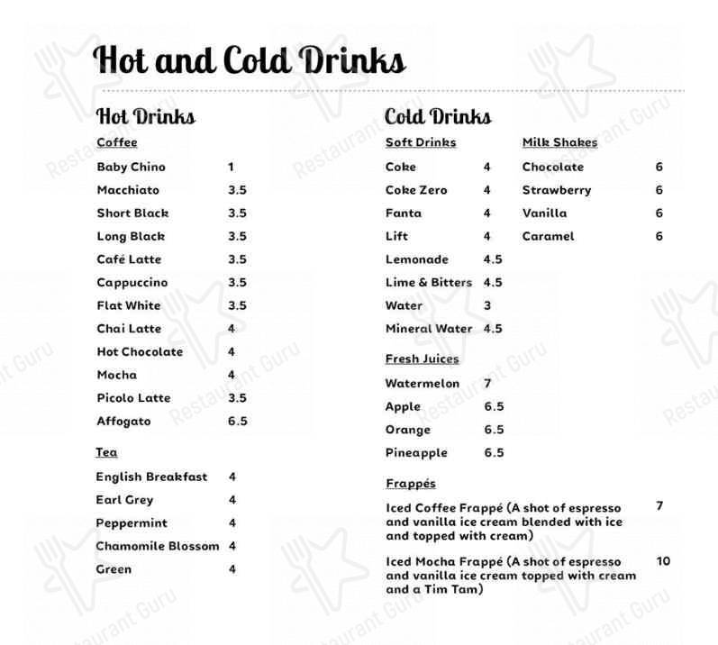 Menu at Daily Dose Cafe and Restaurant, Phillip Bay