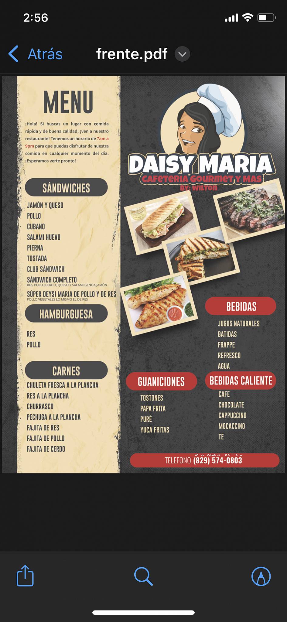 Menu at Daisy Maria Cafeteria gourmet, San Pedro De Macoris