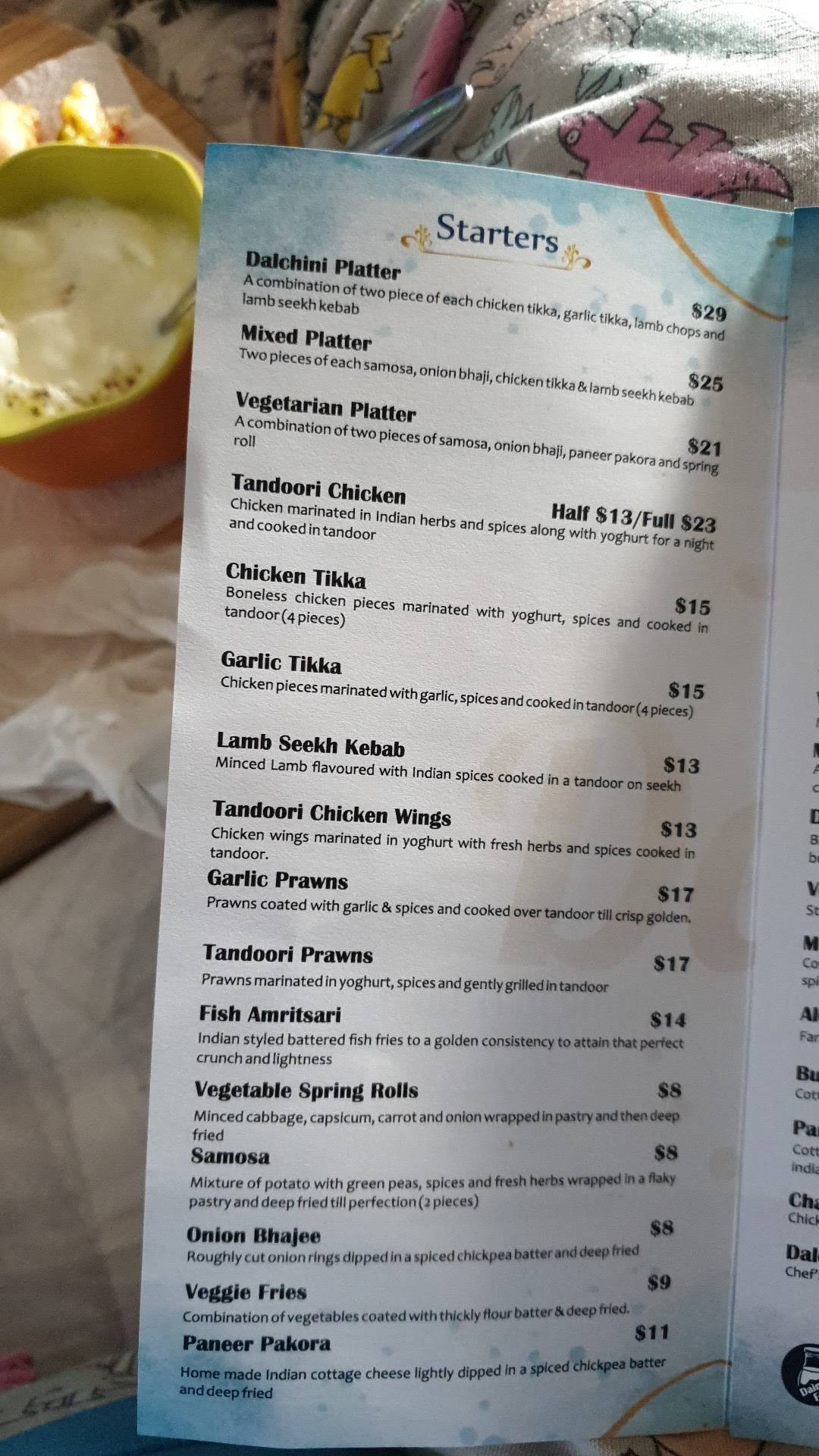 Menu at Dalchini restaurant, Leeston