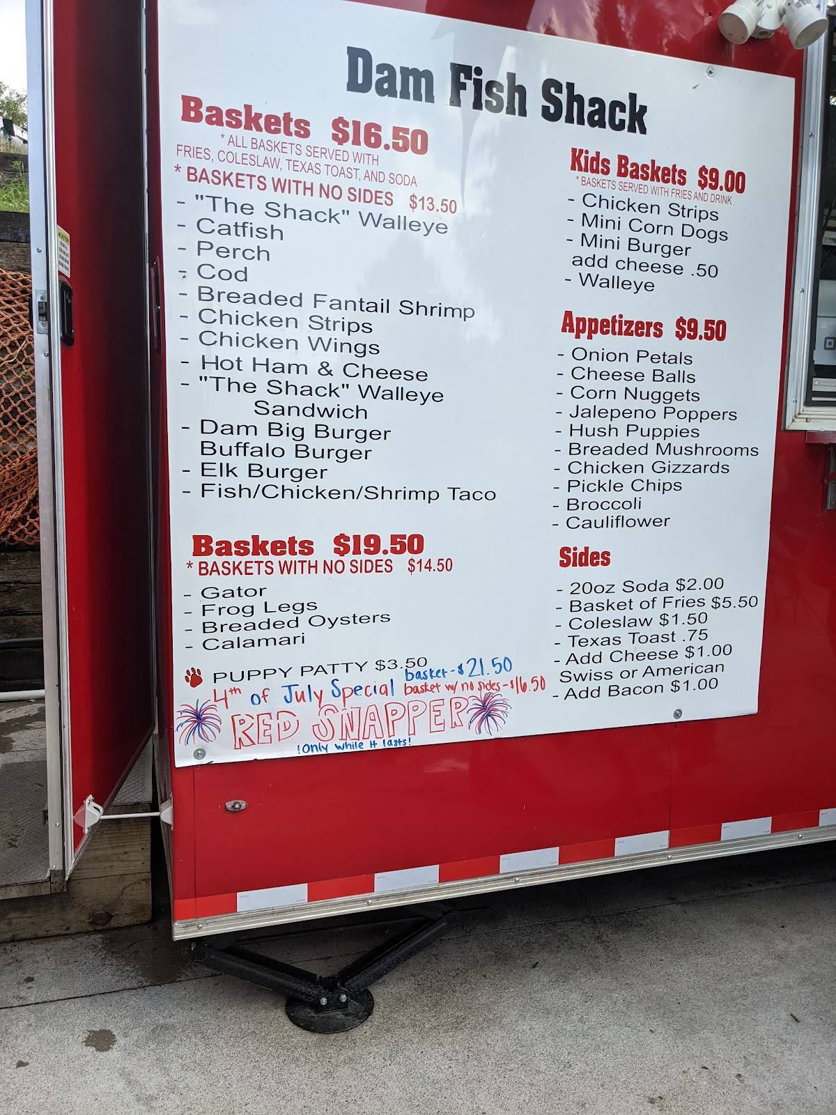 Menu at Dam Fish Shack restaurant, USA, Highway 121