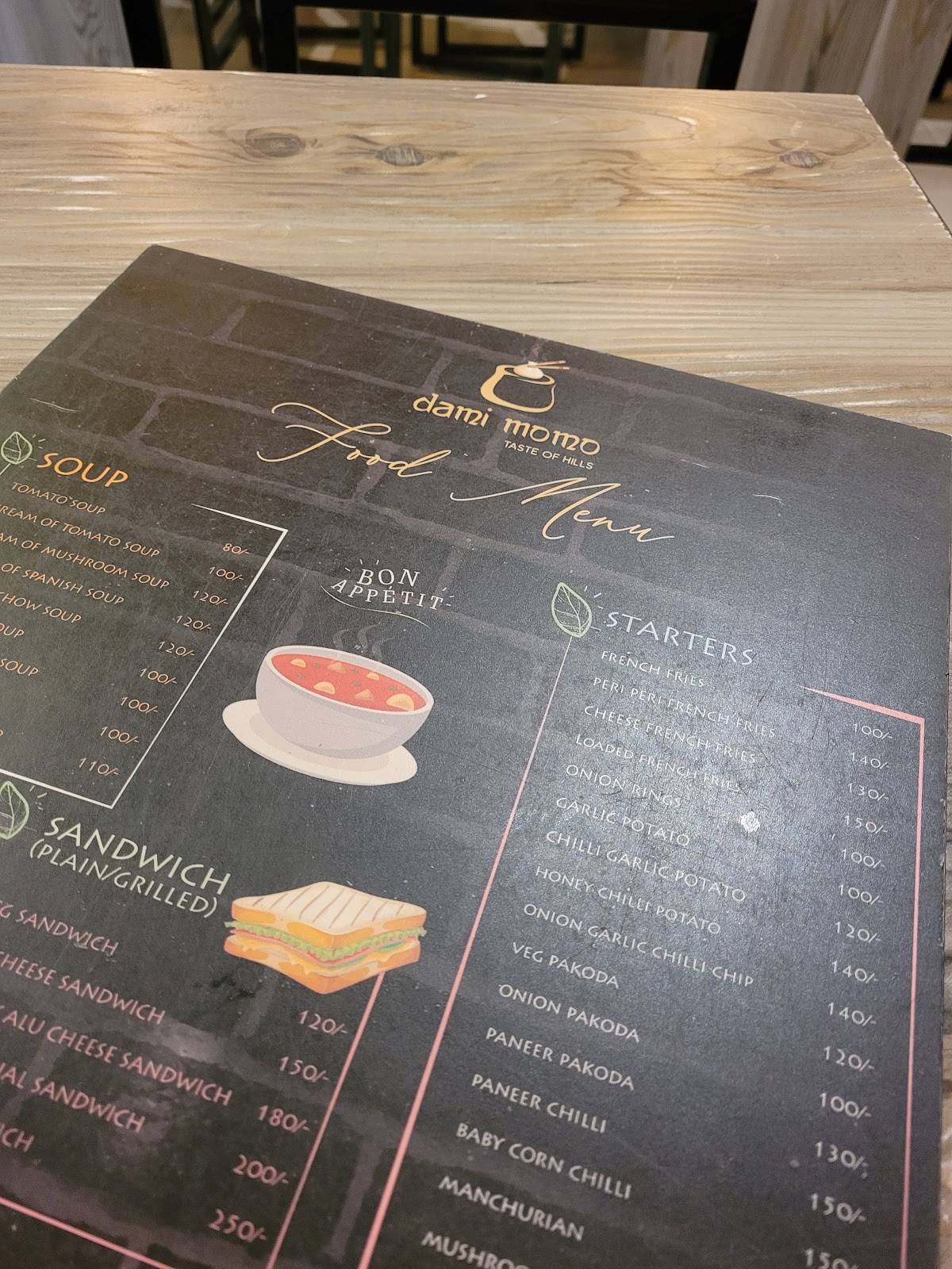 Menu at Dami Momo, Siliguri