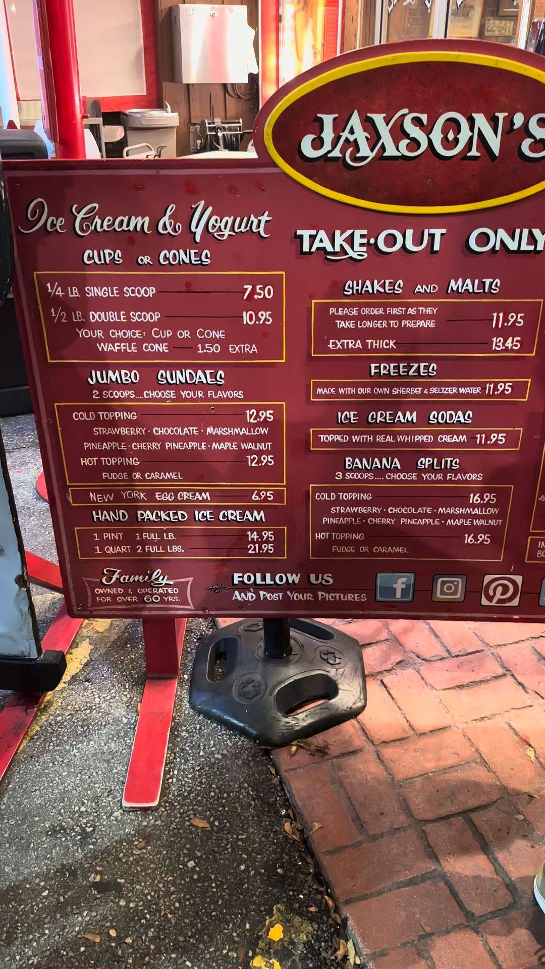 Menu at Jaxson's Ice Cream Parlor & Restaurant, Dania Beach