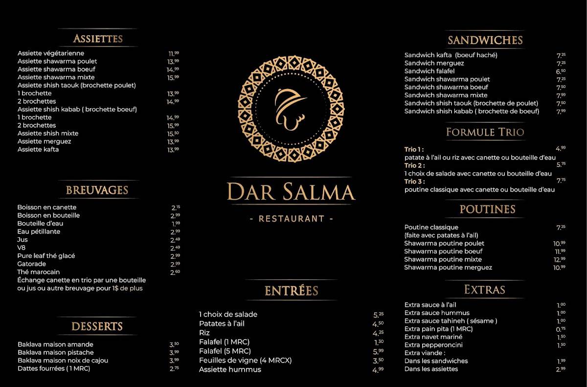 Menu at Dar Salma Restaurant, Saguenay
