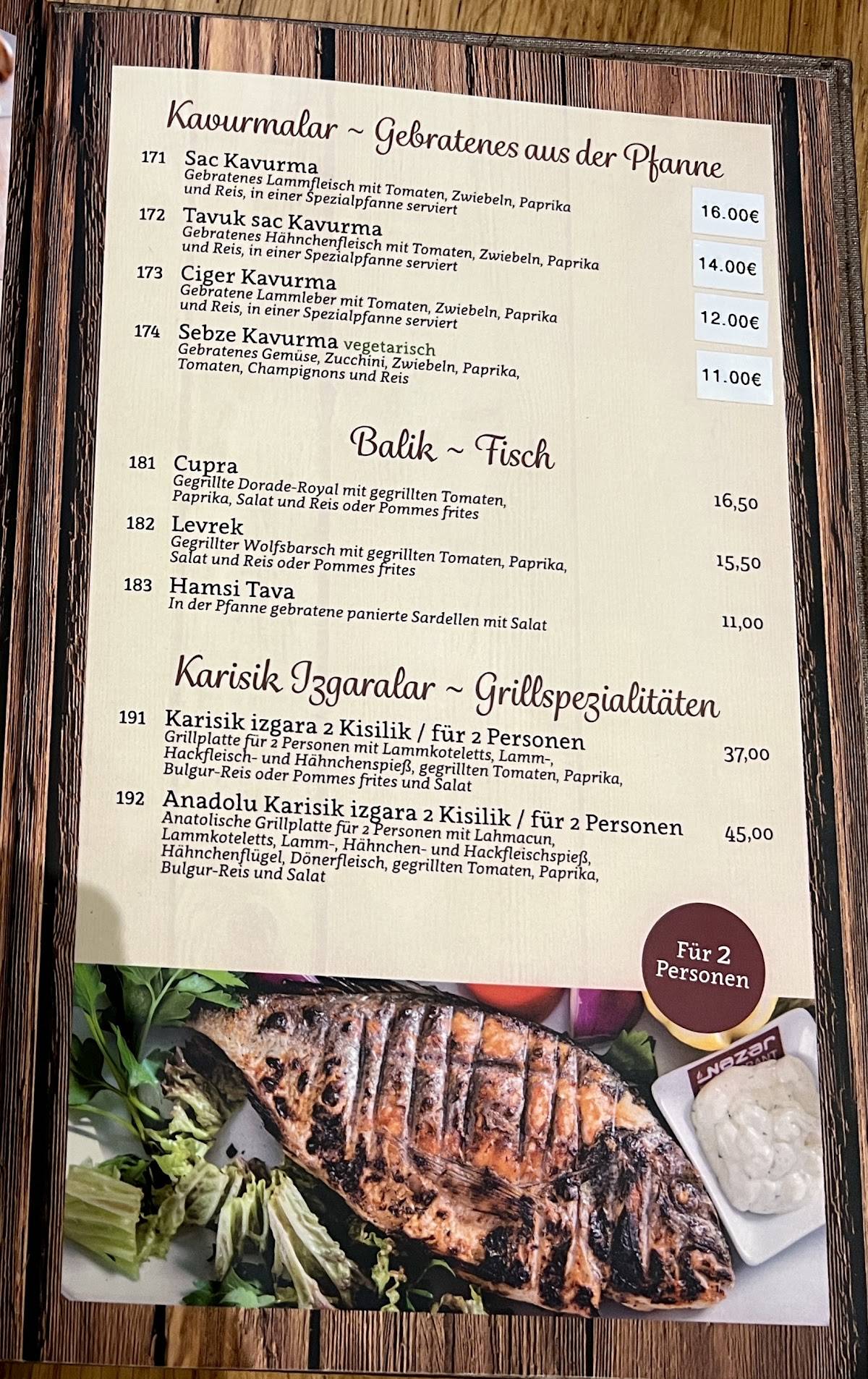 Speisekarte von Nazar Restaurant und Bäckerei, Darmstadt, Kasinostraße 36
