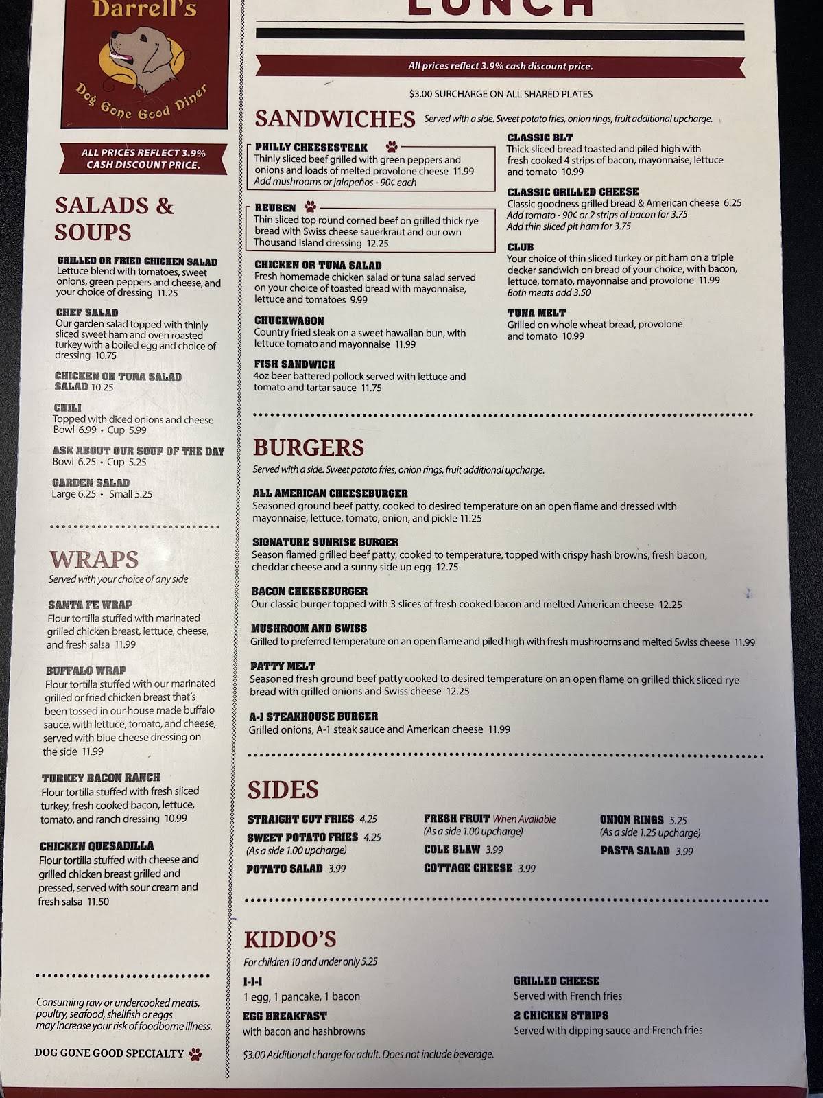 Menu at Darrell's Diner Wildwood restaurant, Wildwood