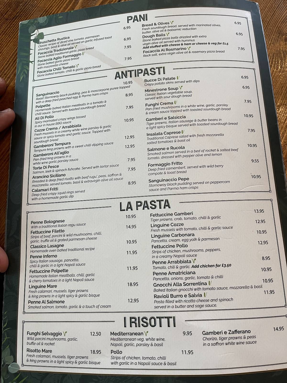 Menu at Davanti Classico cafe, Tynemouth
