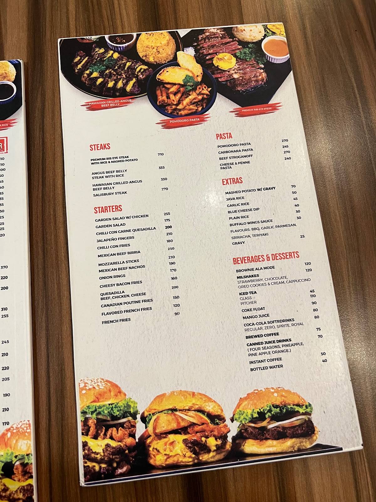 Menu at Red Corner Burger Cafe, Davao City, 4H3M+JQ4
