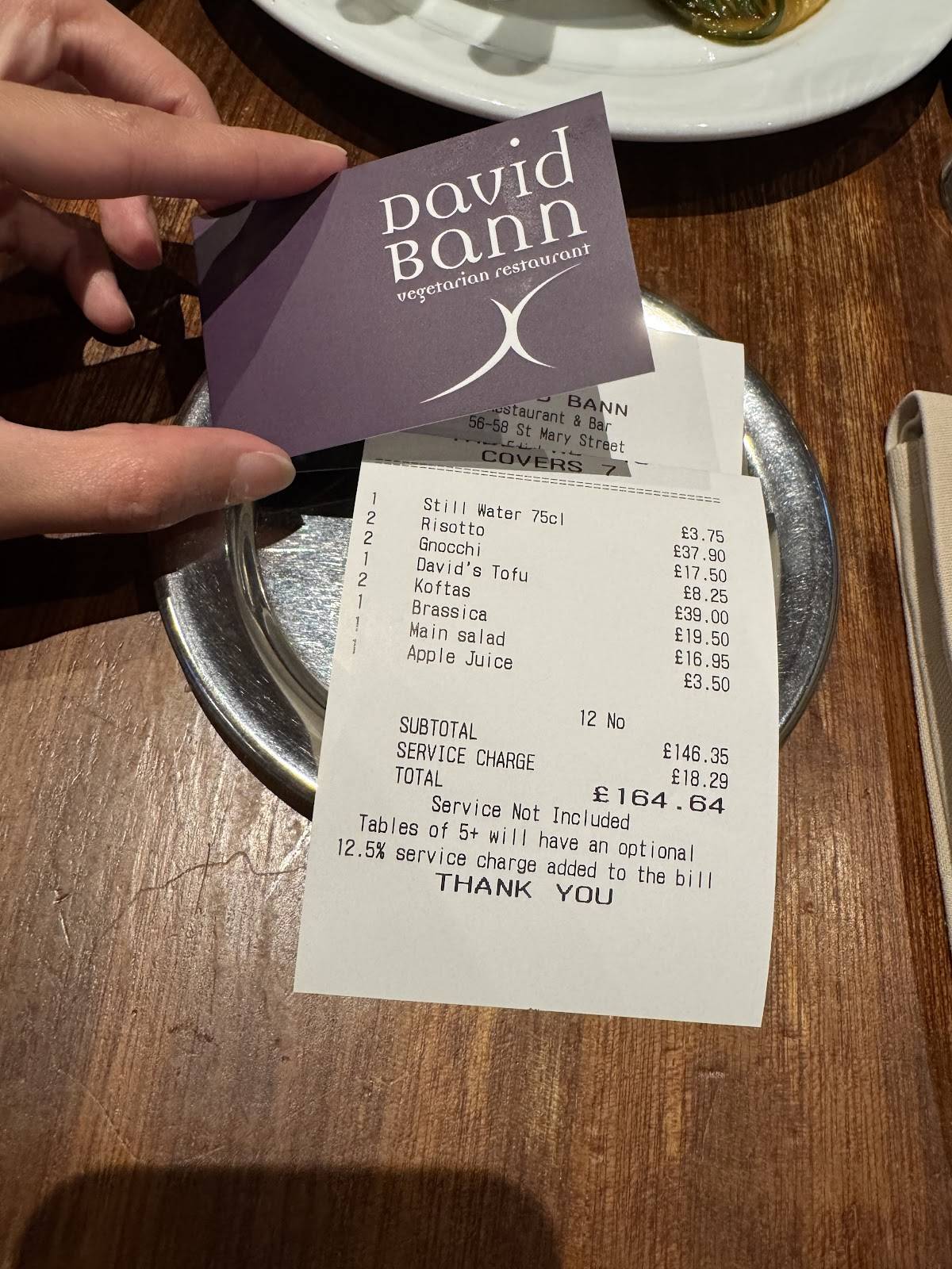 Menu at David Bann Restaurant, Edinburgh