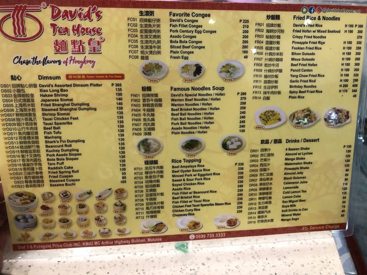 Carta de David's Tea House - Restaurant (Puregold Malolos), Malolos