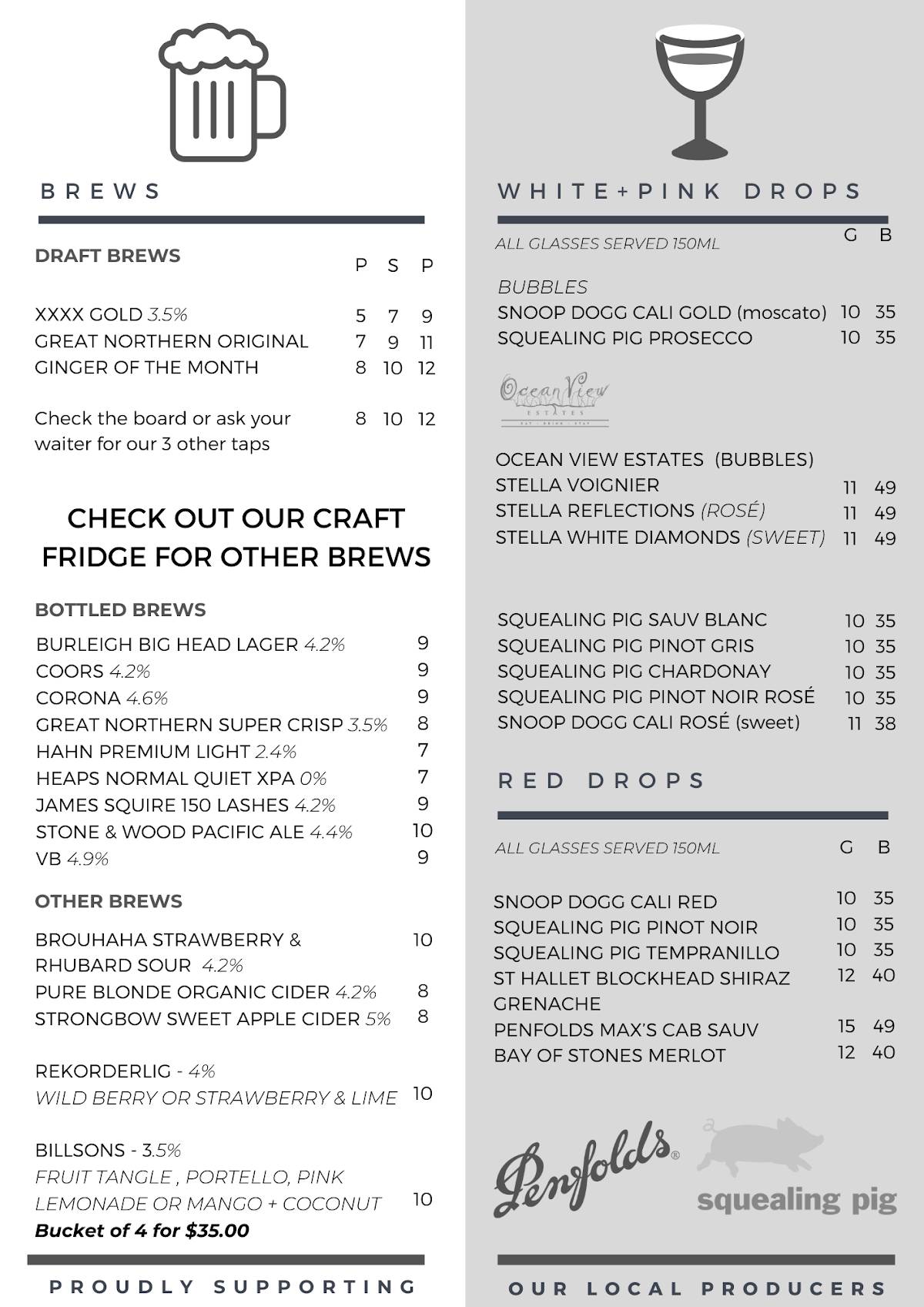 Menu at The Dayboro Drop restaurant, Dayboro