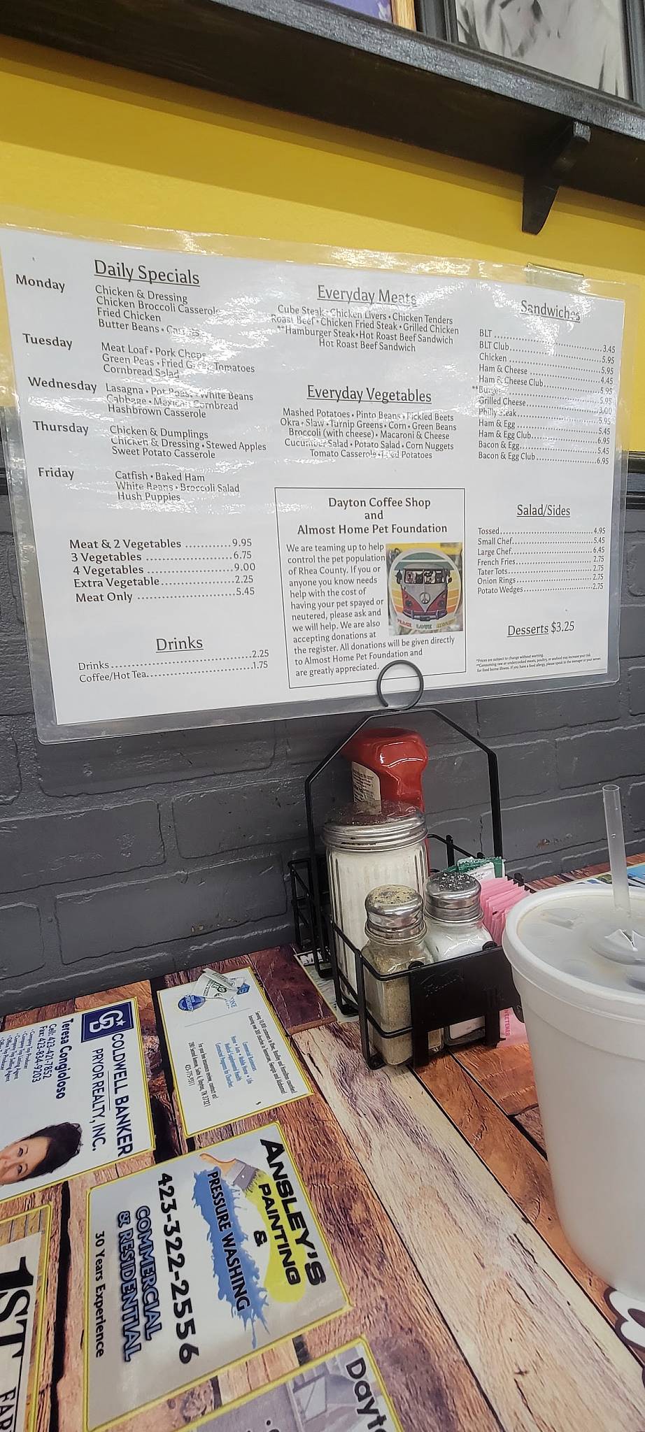 Menu at Dayton Coffee Shop restaurant, Dayton
