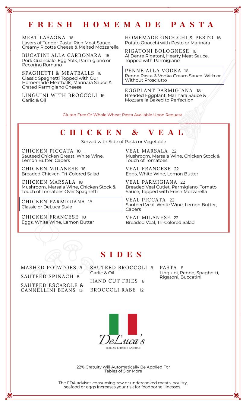 Menu at DeLuca's Italian Kitchen & Bar, Boynton Beach