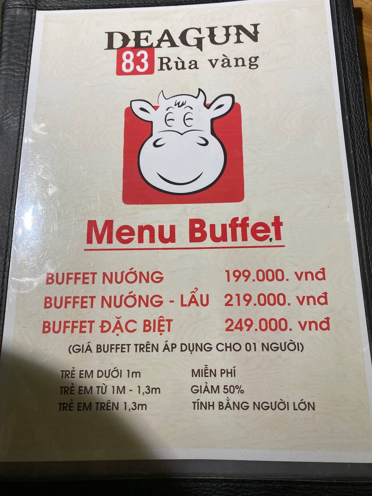 Menu at Deagun 83 Rùa Vàng Buffet Nướng Lẩu Hàn Quốc Thành Phố Việt Trì ...