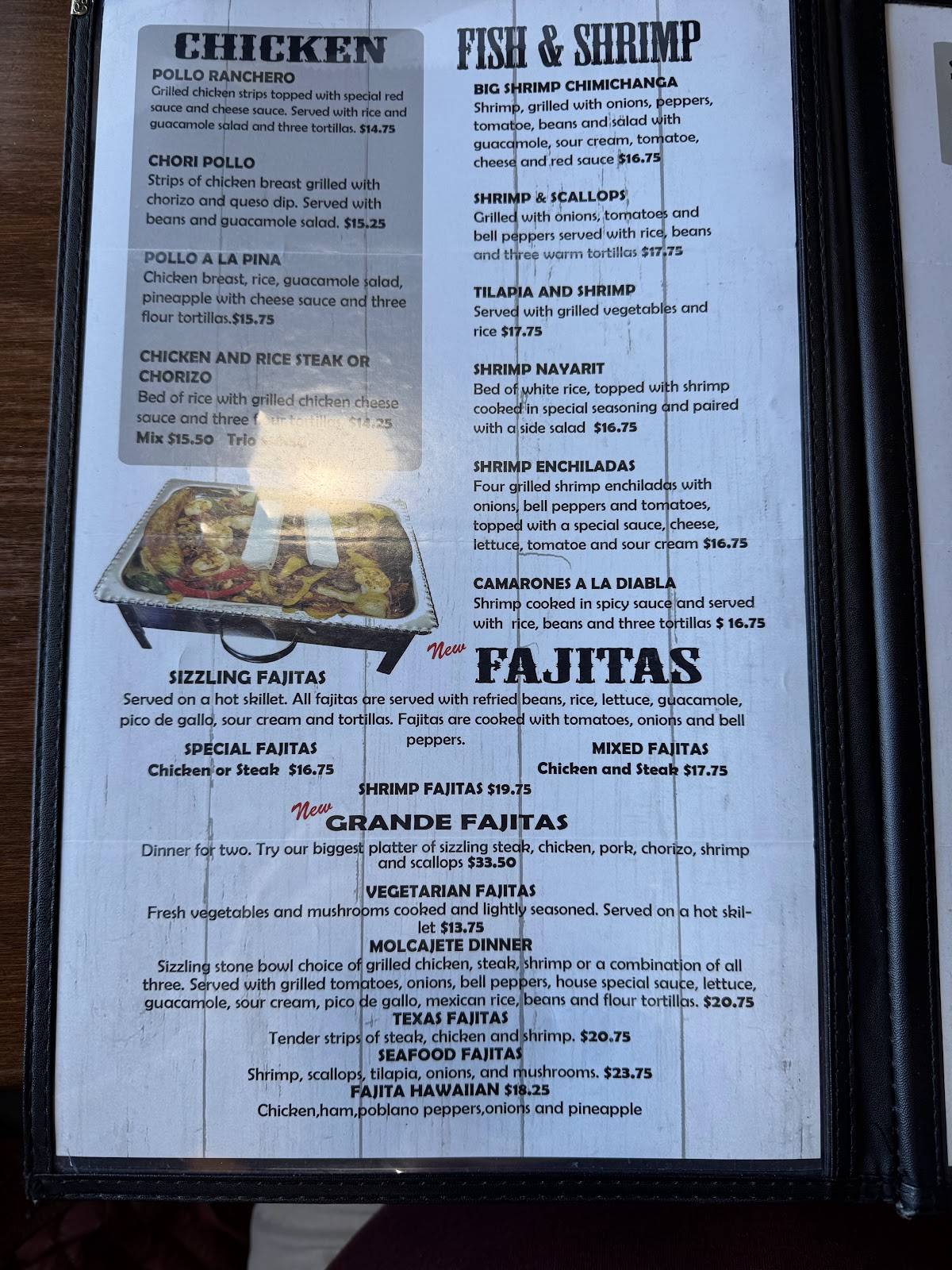 Menu at Moncho's Lounge restaurant, Defiance