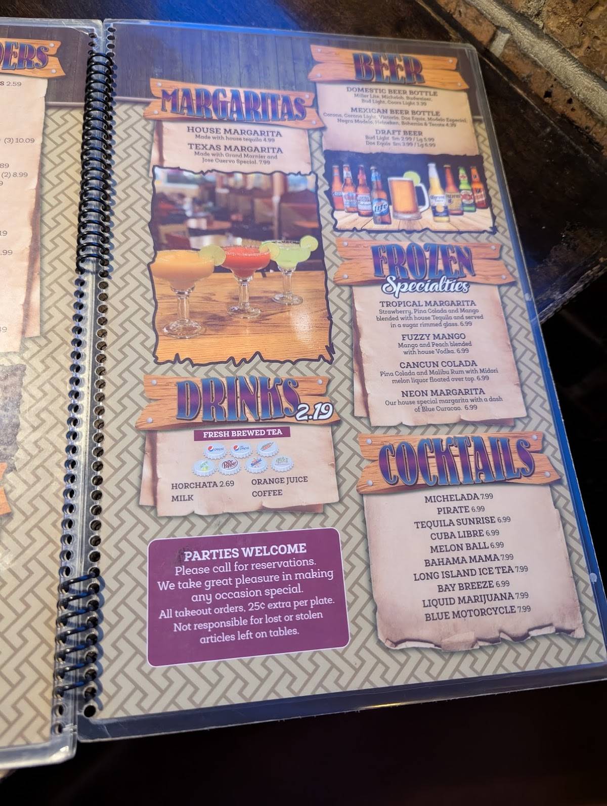Menu at Del Sol Mexican Restaurant, Dillon, 904 U.S. Hwy 301 N