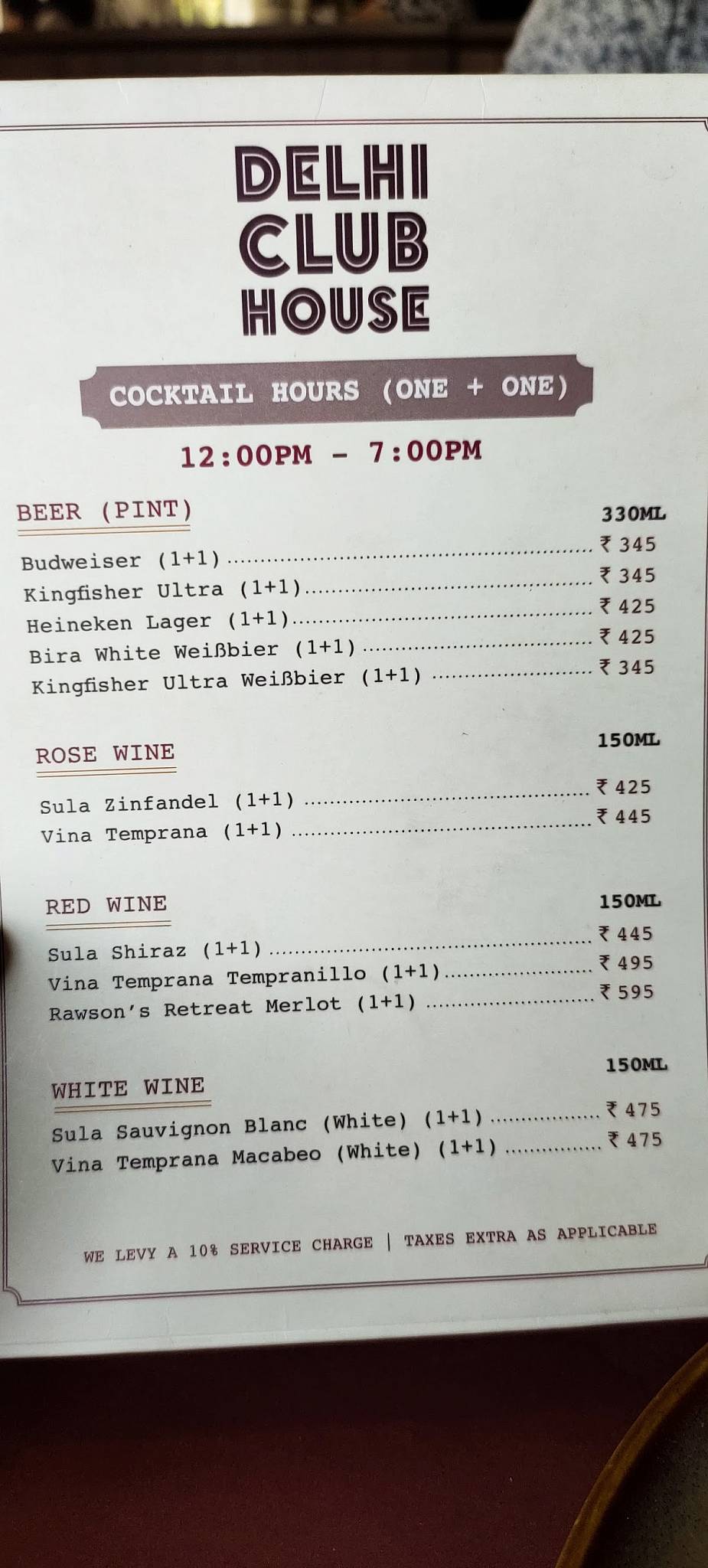 Menu at Delhi Club House, New Delhi