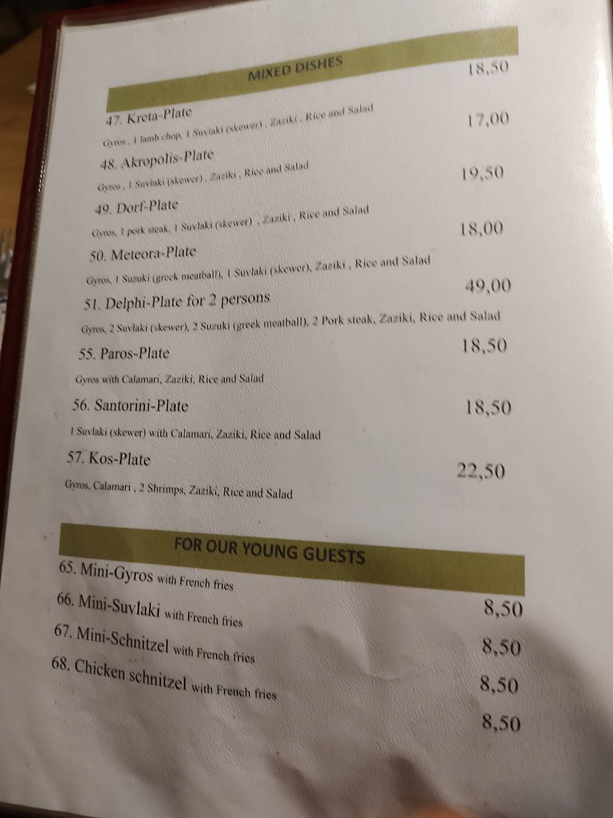 Speisekarte von Delphi (Gasthof Marktplatz) restaurant, Rothenburg ob ...