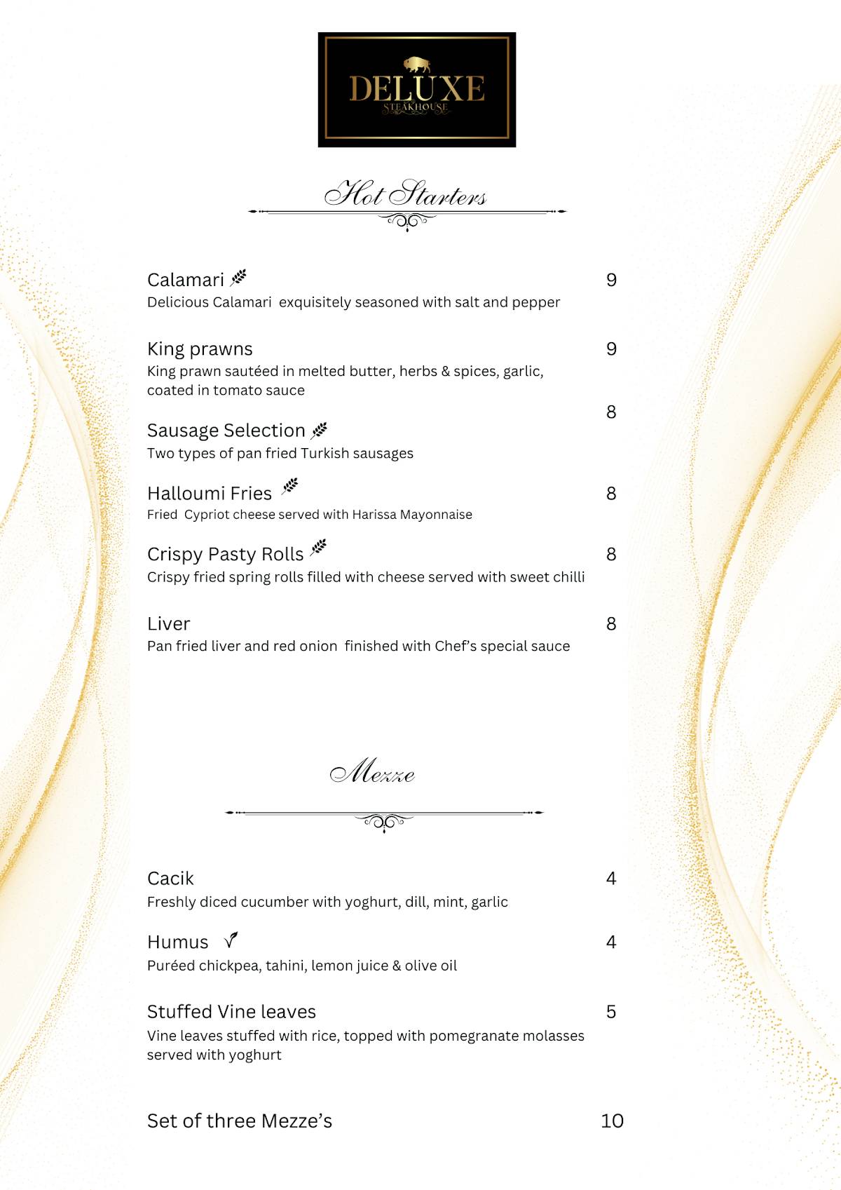 Menu at Deluxe Steakhouse Bideford, Bideford