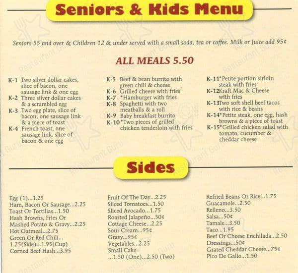 Menu at Mr. Egg restaurant, Denver