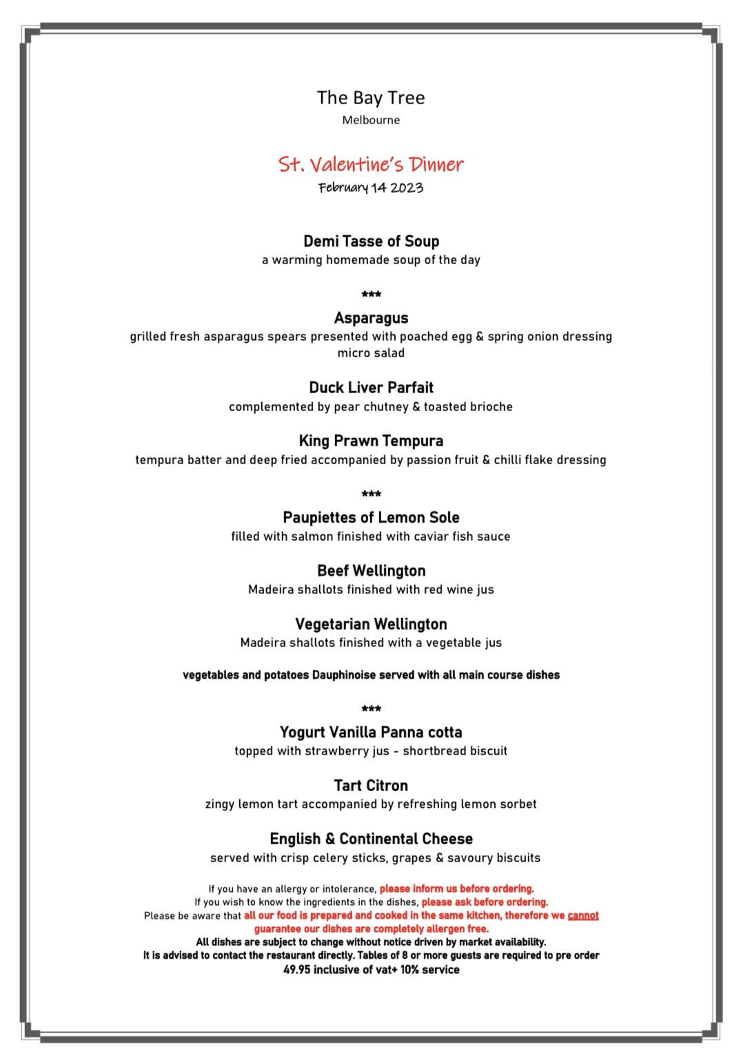 Menu at The Bay Tree Restaurant Ltd, Derby