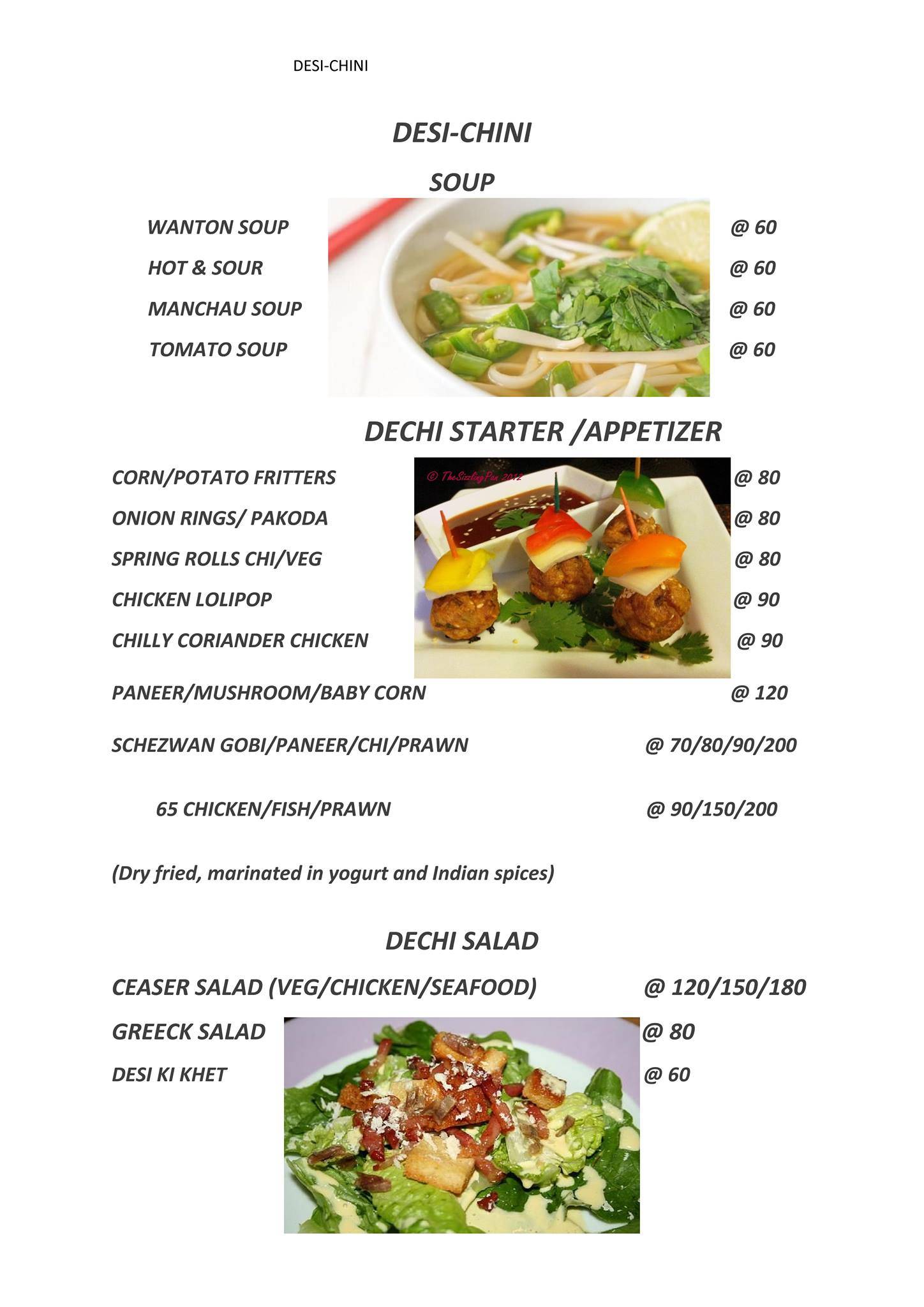Menu at Desi-Chini Bangalore, Bengaluru