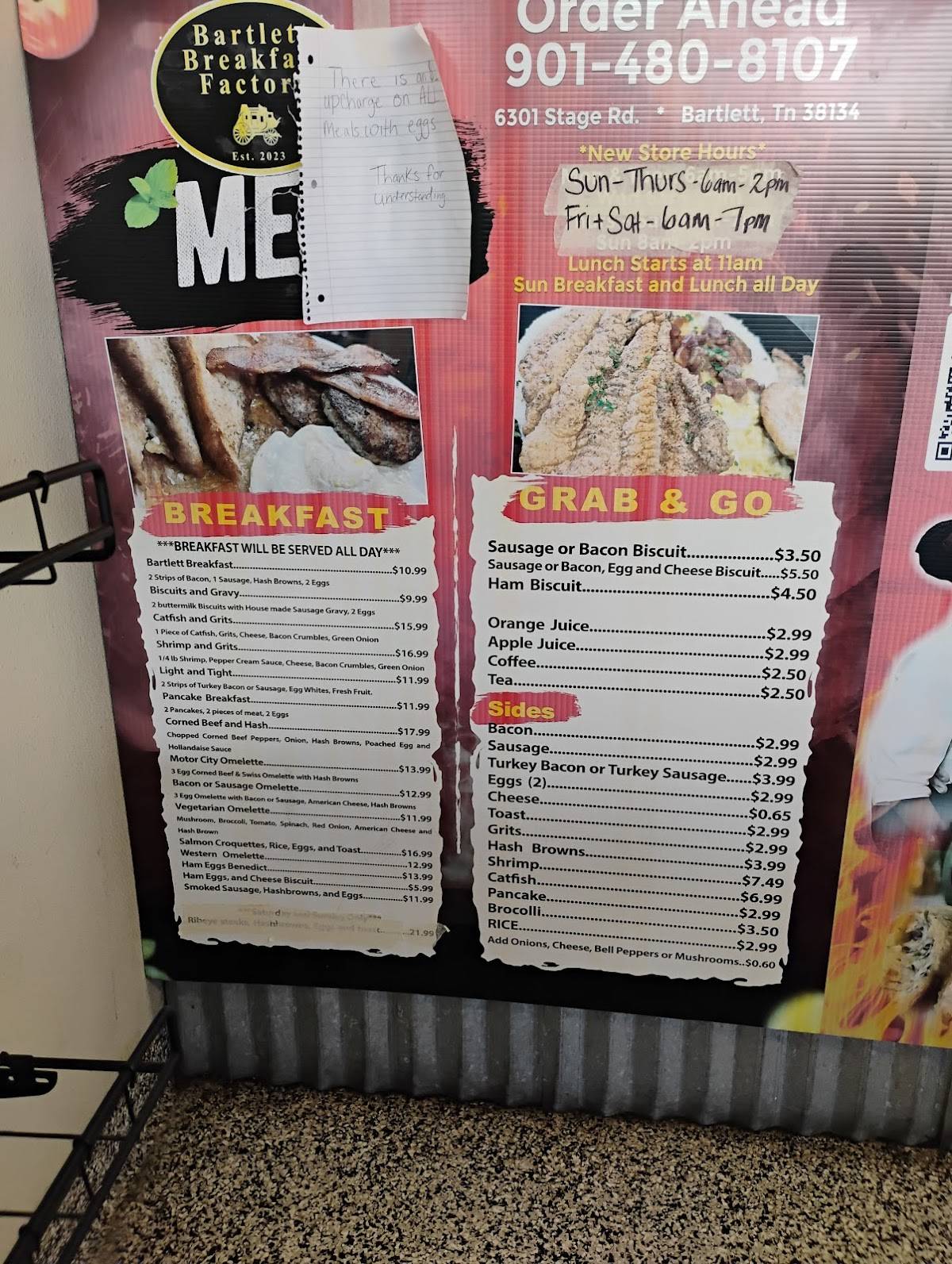 Menu at Bartlett Breakfast Factory, Bartlett