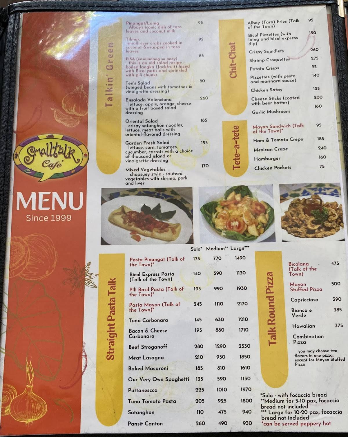 Menu at Small Talk Café desserts, Legazpi City, 4PQP+2X9