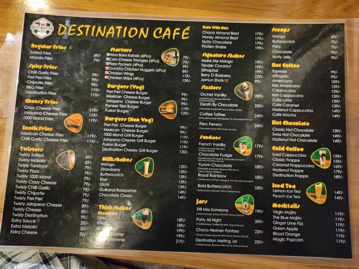 Menu at Destination Cafe, Hyderabad